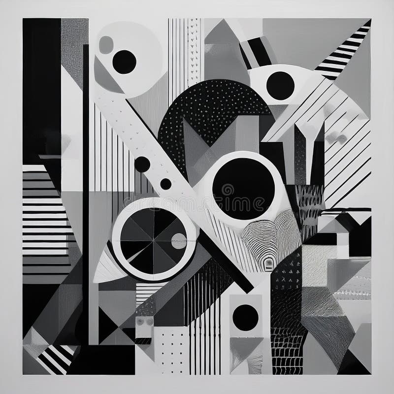 Conceptual Art Piece in Geometric Shapes and Organic Forms in Black and ...