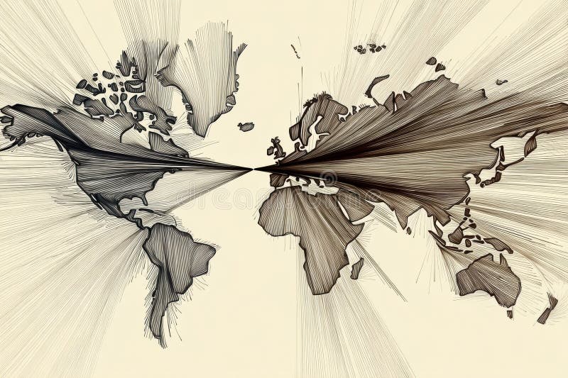 Abstract Design with Motion Lines Tearing the World Map Apart, Creating ...