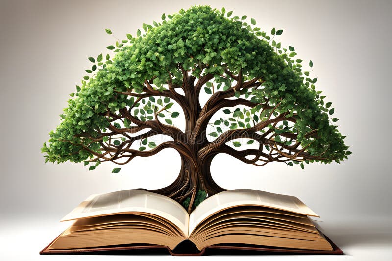 Conceptual Art of a Tree with Book Leaves Sprouting from an Open Book ...