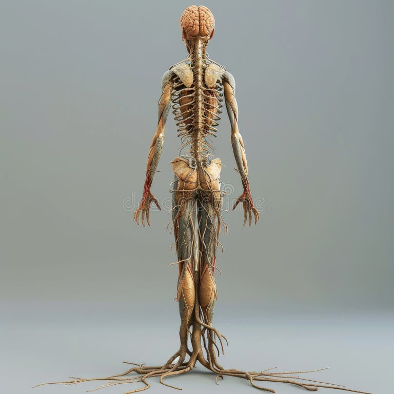 Skeletal System with Brain Roots Stock Illustration - Illustration of ...