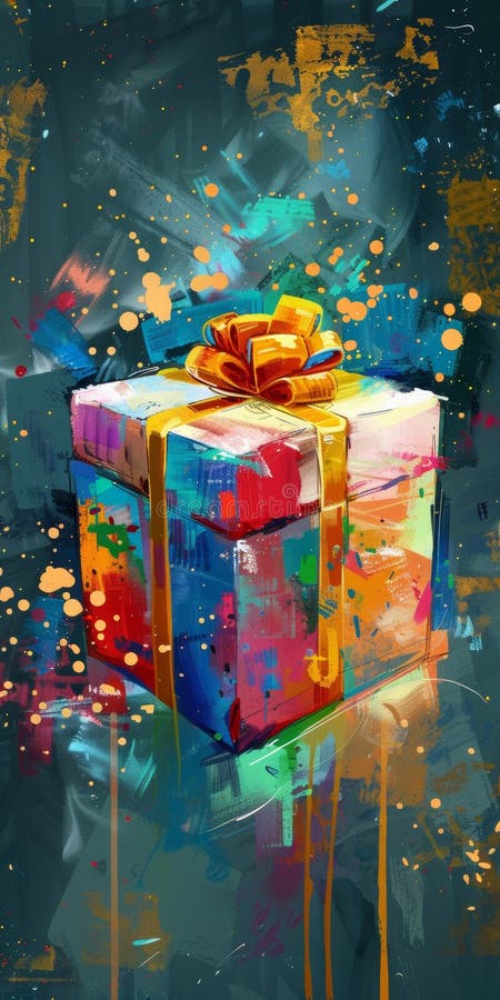Conceptual Artwork of a Festive Present with Bold and Bright Colors ...