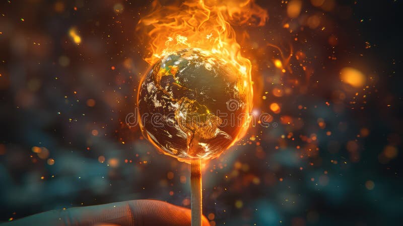 Conceptual Artwork of a Hand Holding a Matchstick with a Burning Earth ...