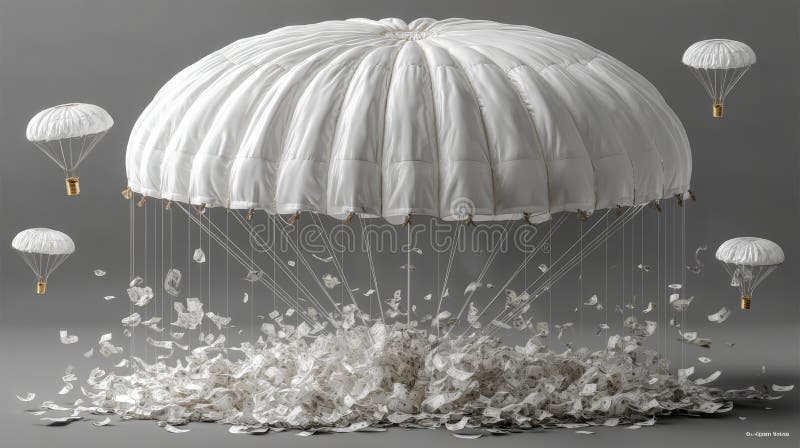 Conceptual Artwork of Safety Net with Parachute and Falling Petals in ...