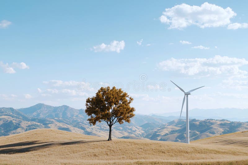 A Conceptual Artwork of a Tree Merging with a Wind Turbine ...