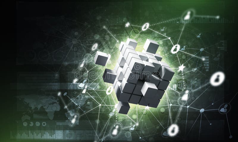 Concept of Internet and Networking with Digital Cube Figure on D Stock ...