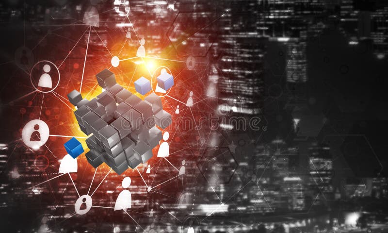 Concept of Internet and Networking with Digital Cube Figure on Dark ...