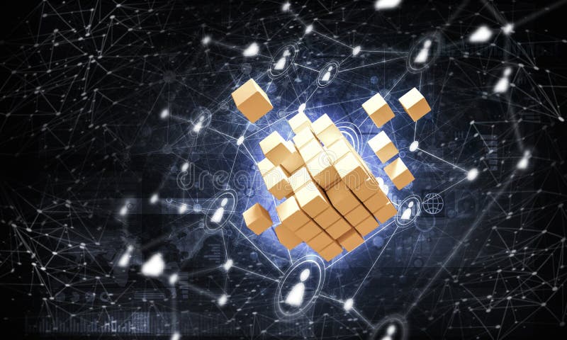 Concept of Internet and Networking with Digital Cube Figure on D Stock ...