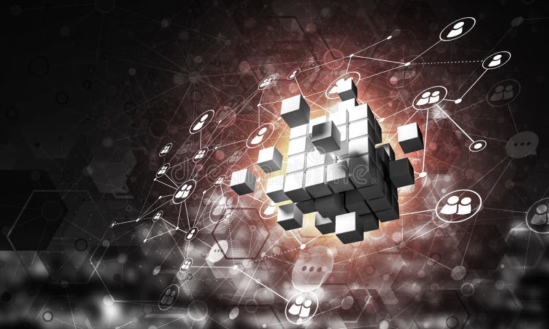 Concept of Internet and Networking with Digital Cube Figure on D Stock ...