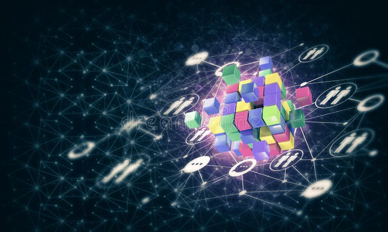 Concept of Internet and Networking with Digital Cube Figure on D Stock ...