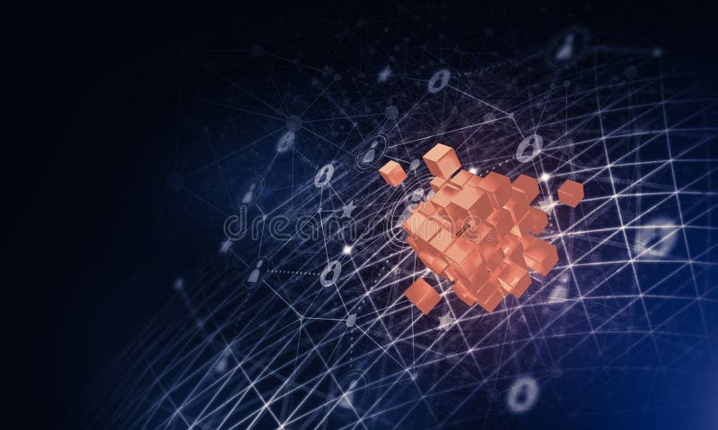 Concept of Internet and Networking with Digital Cube Figure on D Stock ...