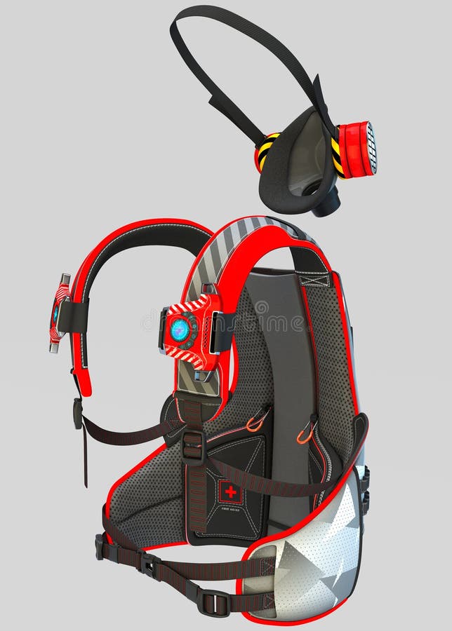 Conceptual Backpack for Rescue Tasks, Complete with Respirator. Stock ...
