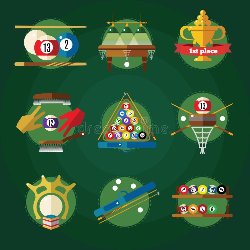 Conceptual Billiards Icon Set Stock Vector - Illustration of leisure ...