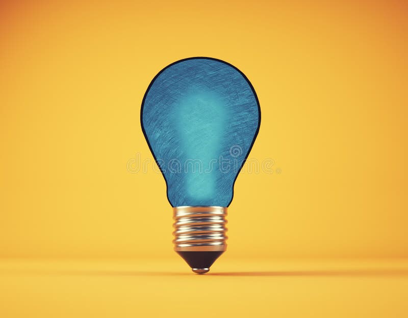 Conceptual Blue Bulb on Yellow Background. Originality, Insight, and ...