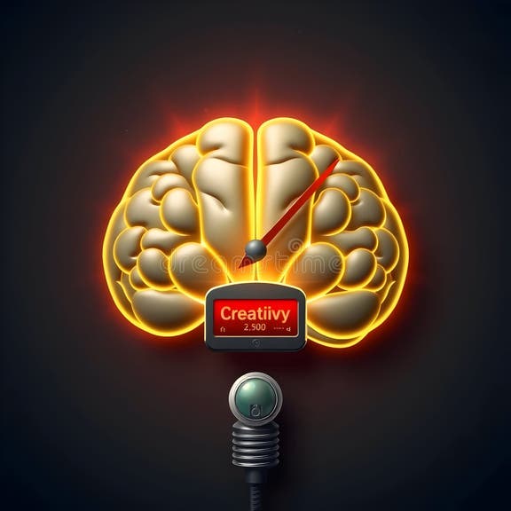 Conceptual Brain with Clock Hands on Dark Background Stock Illustration ...