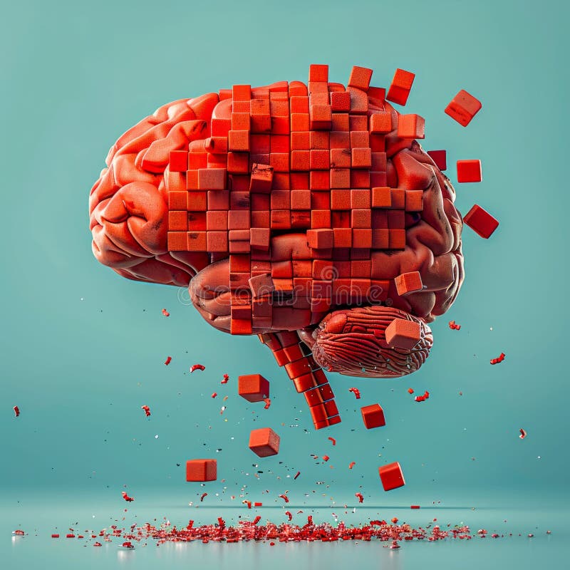 Conceptual Brain Construct of Red Cube Blocks. Generative Ai Stock ...