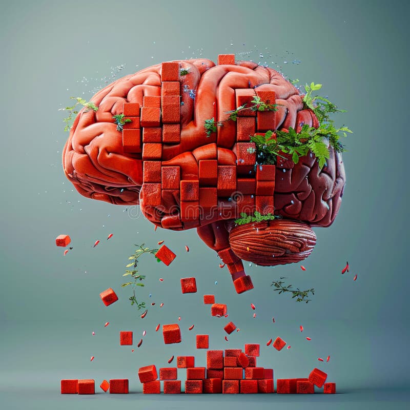 Conceptual Brain Construct of Red Cube Blocks. Generative Ai Stock ...