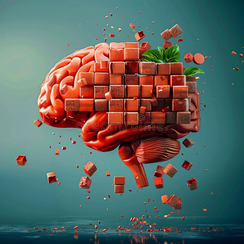 Conceptual Brain Construct of Red Cube Blocks. Generative Ai Stock ...