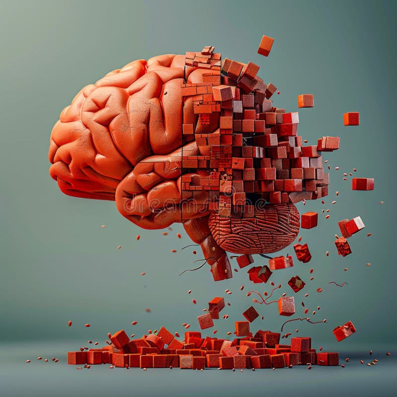 Conceptual Brain Construct of Red Cube Blocks. Generative Ai Stock ...