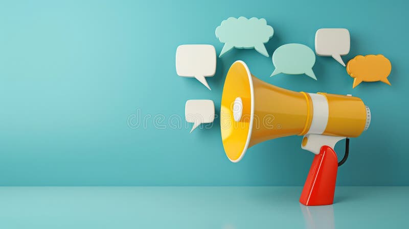 Conceptual Business Communication with a Megaphone and Speech Bubbles ...