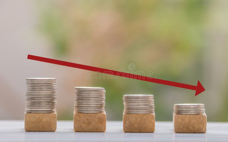 Stacks of Coins in a Decrease Financial Concept Stock Photo - Image of cash, finance: 178942732