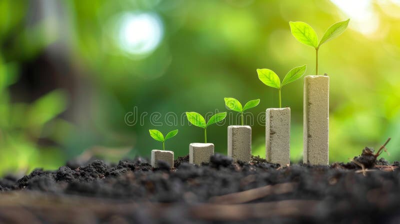 Conceptual Business Growth with Sprouting Plant and Bar Graph Stock ...