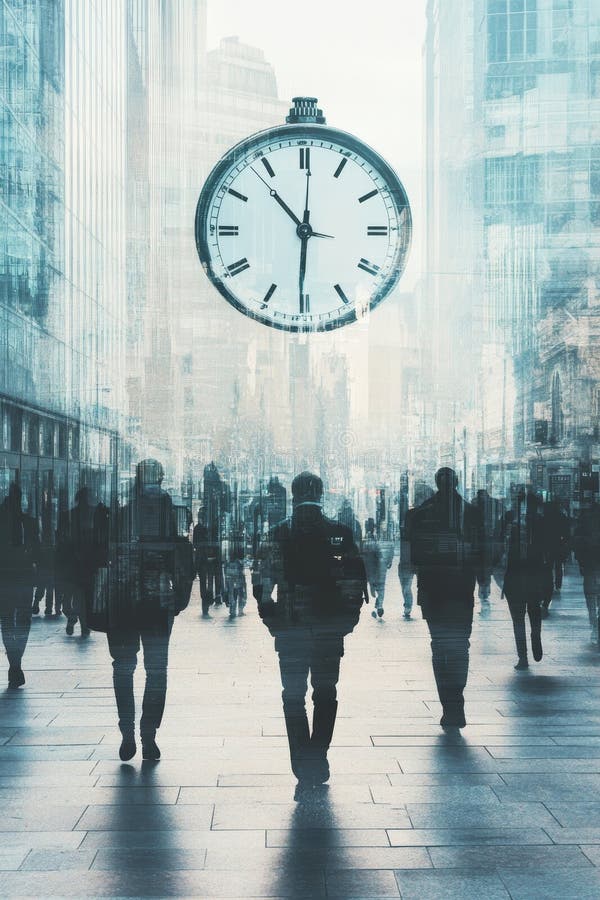 Conceptual Business Times with People Walking and Overlaying Time Clock ...