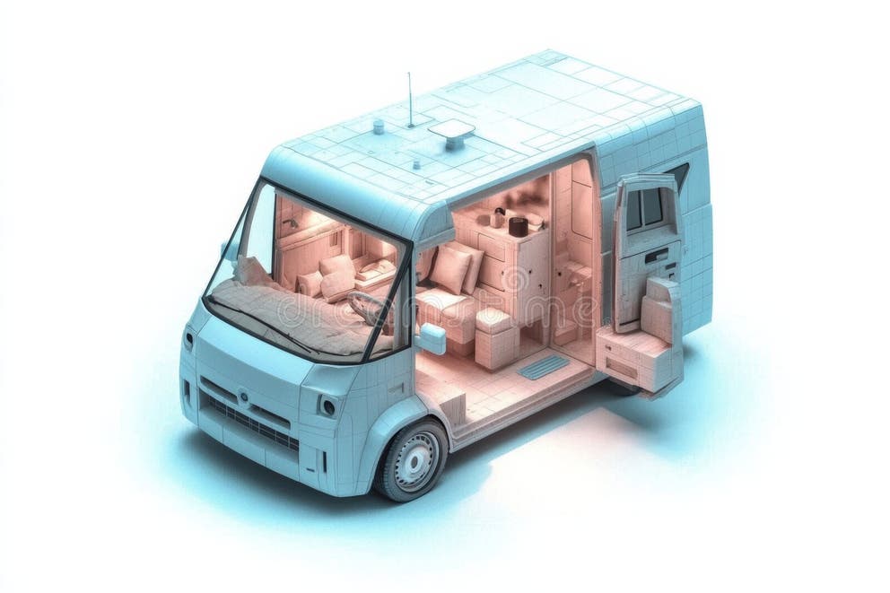 A Conceptual Camper Van with Detailed Interior Features Visible ...