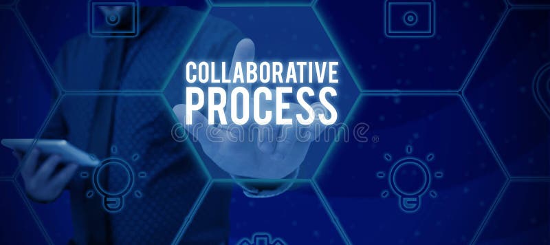 Conceptual Caption Collaborative Process. Internet Concept People and Organizations Work Achieve ...