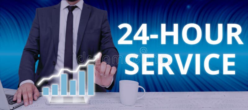 Conceptual Caption 24 Hour Service. Word for Service that is Available ...
