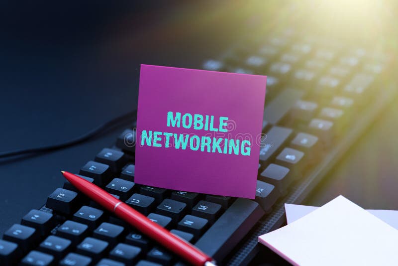 Hand Writing Sign Mobile Networking. Business Showcase Communication ...