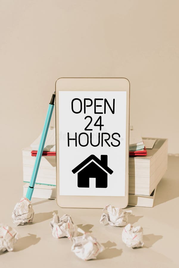 Writing Displaying Text Open 24 Hours. Word for Working All Day ...