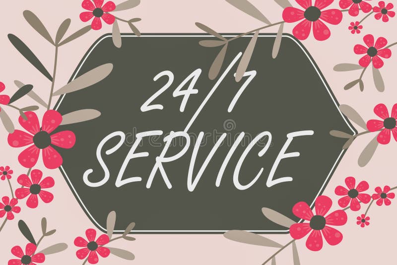 Conceptual Caption 24 or 7 Service. Word for always Available To Serve ...