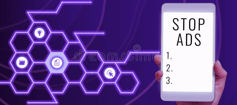 Conceptual Caption Stop Ads. Business Showcase Program that Will Remove ...