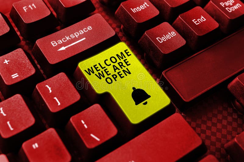 Conceptual Caption Welcome we are Open. Word Written on Greeting Making ...