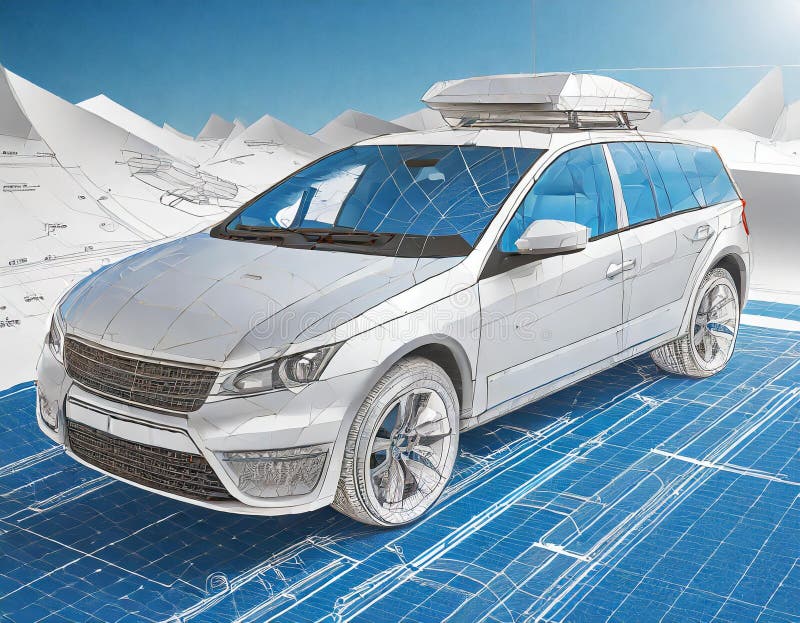 Conceptual Car Design and Blueprints Illustration Stock Illustration ...