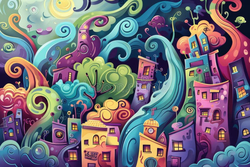 Conceptual Cartoon Background with Creative Hand-drawn Illustrations ...