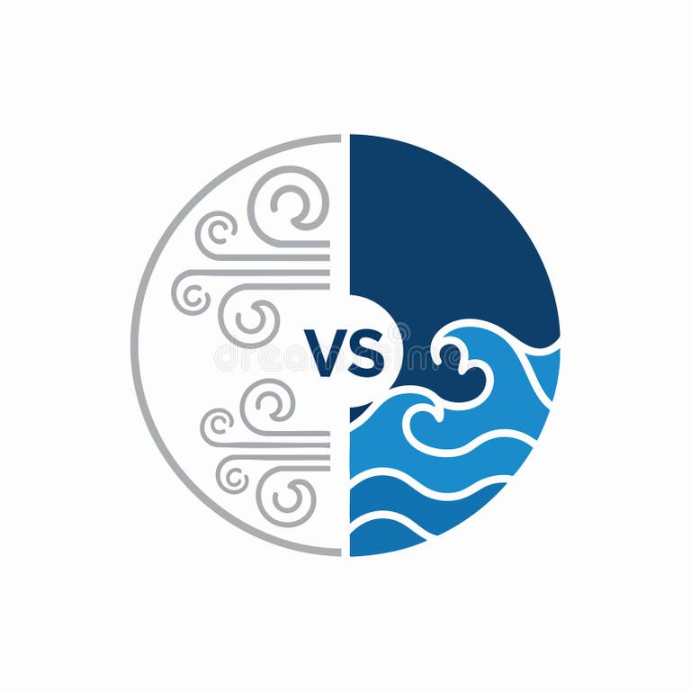 Conceptual Circle Graphic: Wind Vs. Water Elements with "VS" Text Stock Illustration ...