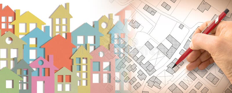 Conceptual Cityscape with Cardboard Buildings and Imaginary City Map on ...