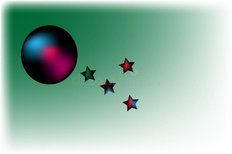 Abstract Gradient Artwork Featuring Spherical and Star Shapes on Green ...