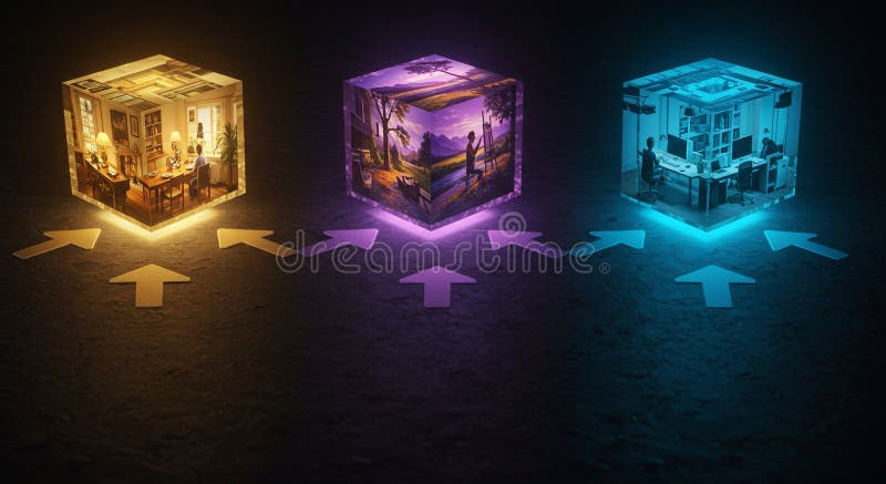 Conceptual Cubes Representing Different Workspaces and Career Paths ...