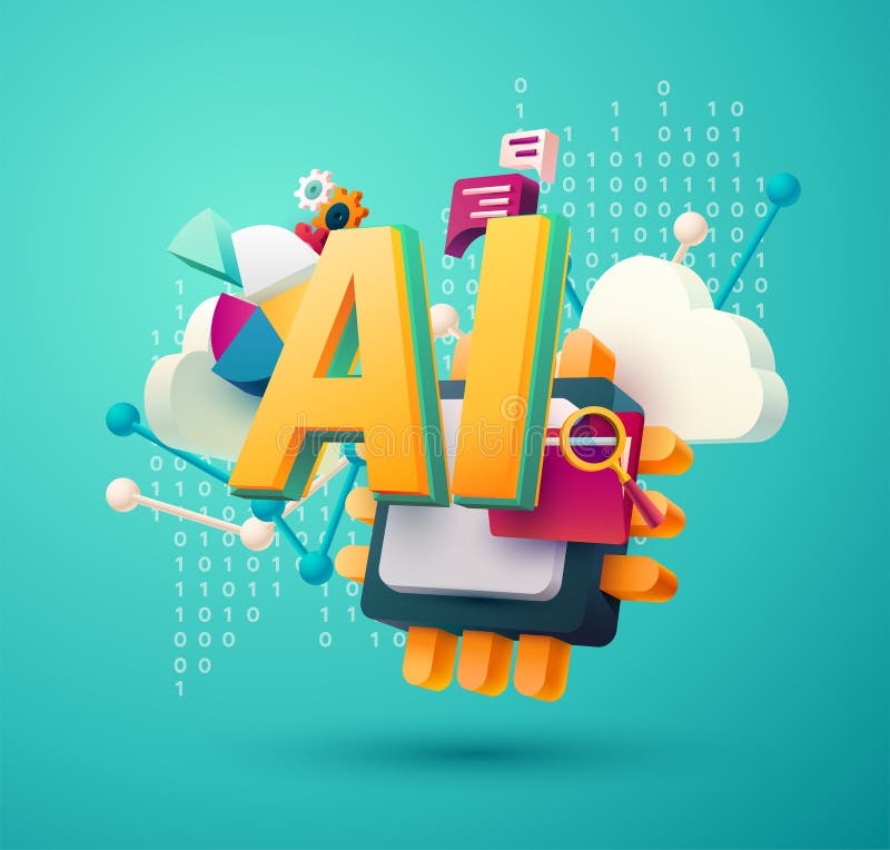 Conceptual 3d Illustration of Artificial Intelligence. Large AI ...