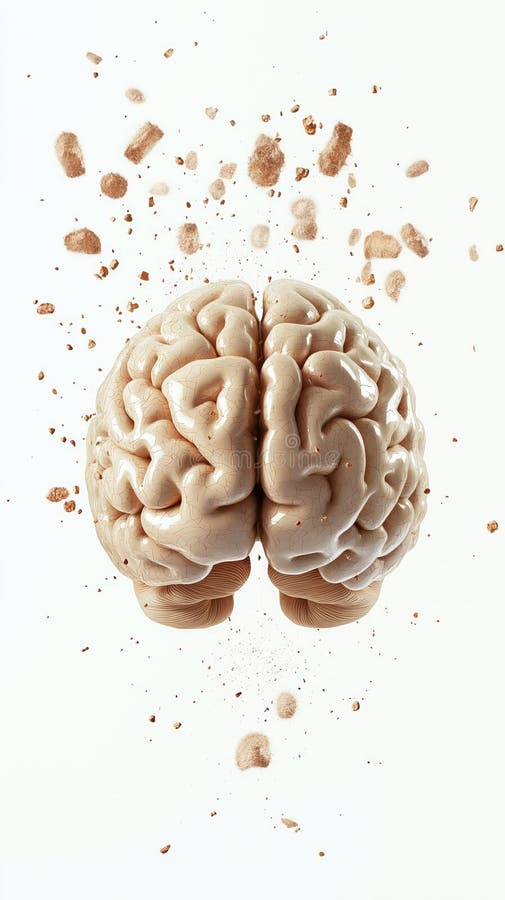 3D Illustration of a Human Brain Surrounded by Particles Representing ...