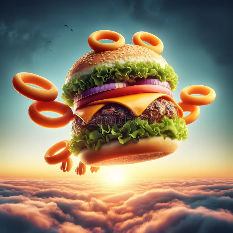 Conceptual 3d Illustration of a Hamburger or Cheeseburger with Funny ...