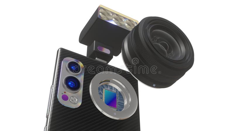 Conceptual 3D Illustration of a Mobile Phone with Interchangeable Lens ...