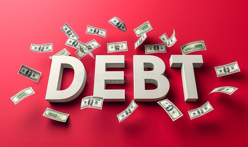 Conceptual 3D Illustration of the Word DEBT in Bold, White Letters ...