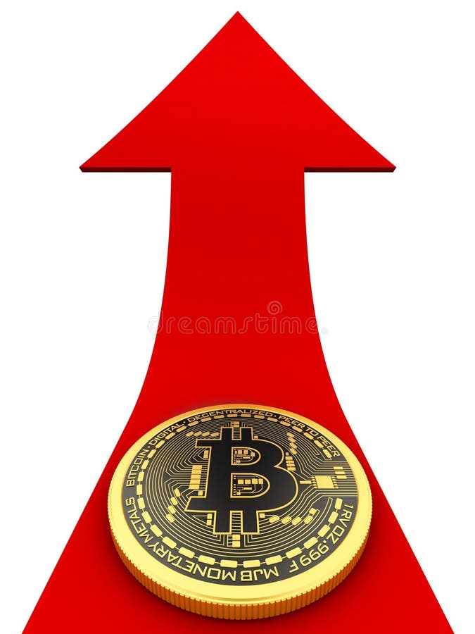 Bitcoin over rising chart stock illustration. Illustration of coin ...