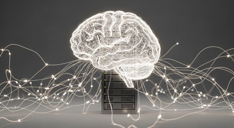 Networked Intelligence: Glowing Digital Brain Structure Interacting ...