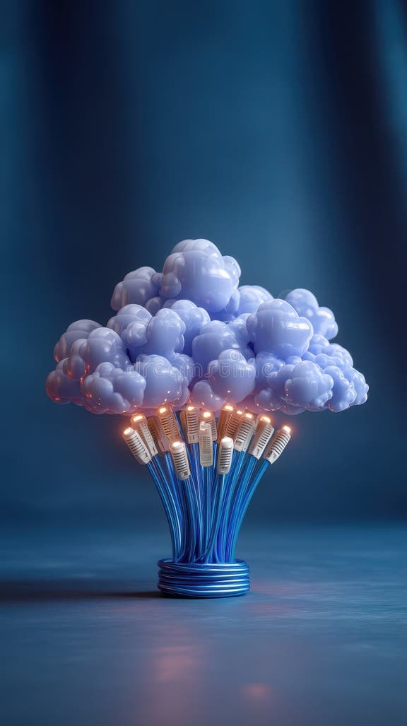 Conceptual 3D Rendering of Cloud Computing Network with Cables and ...