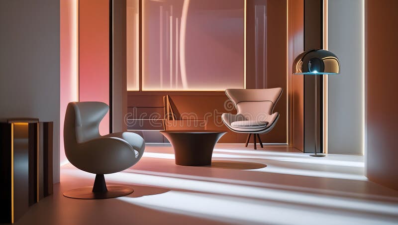 Futuristic Lounge Interior – Modern Chairs and Ambient Lighting Stock ...