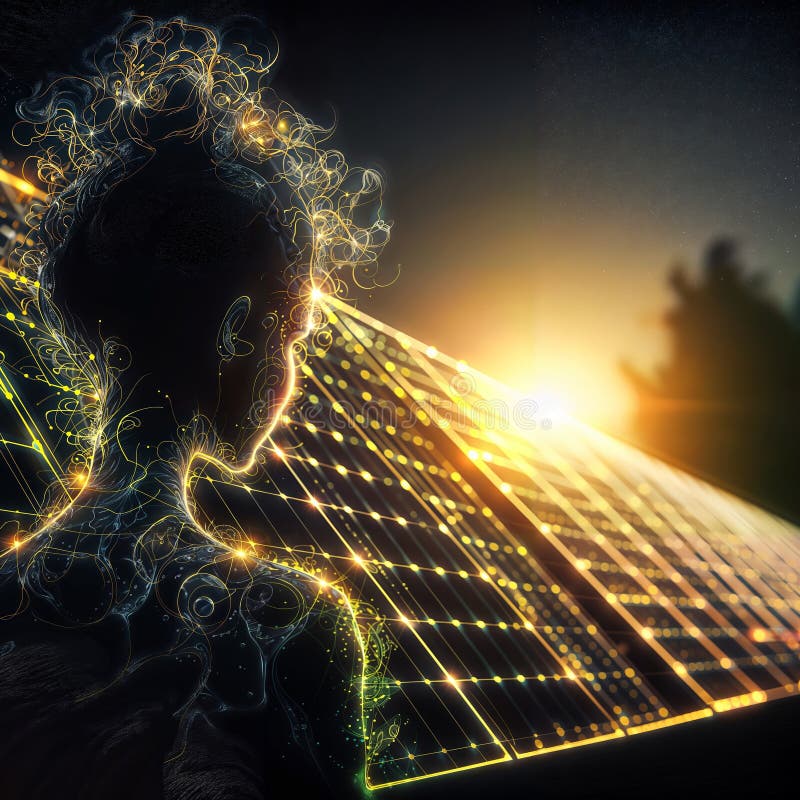 Conceptual Image with Artificial Intelligence and Solar Panels. 3d ...